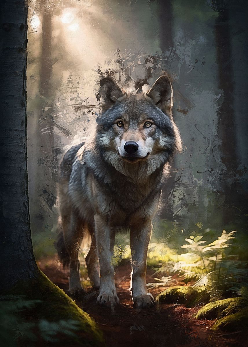 'The Wolf ' Poster, picture, metal print, paint by Madooza | Displate