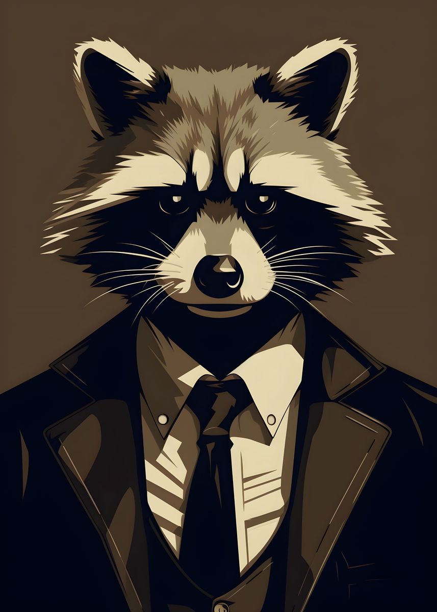 'Raccoon in a suit and tie' Poster, picture, metal print, paint by ...