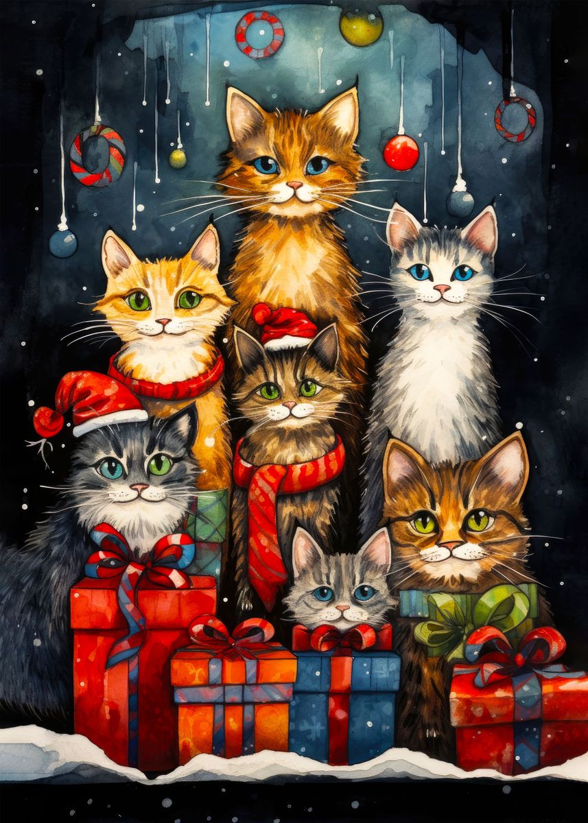 'Christmas Santa Cat' Poster, picture, metal print, paint by Super ...