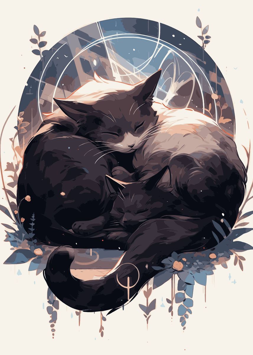 'Cats Alchemy Embrace' Poster, picture, metal print, paint by Psycho ...