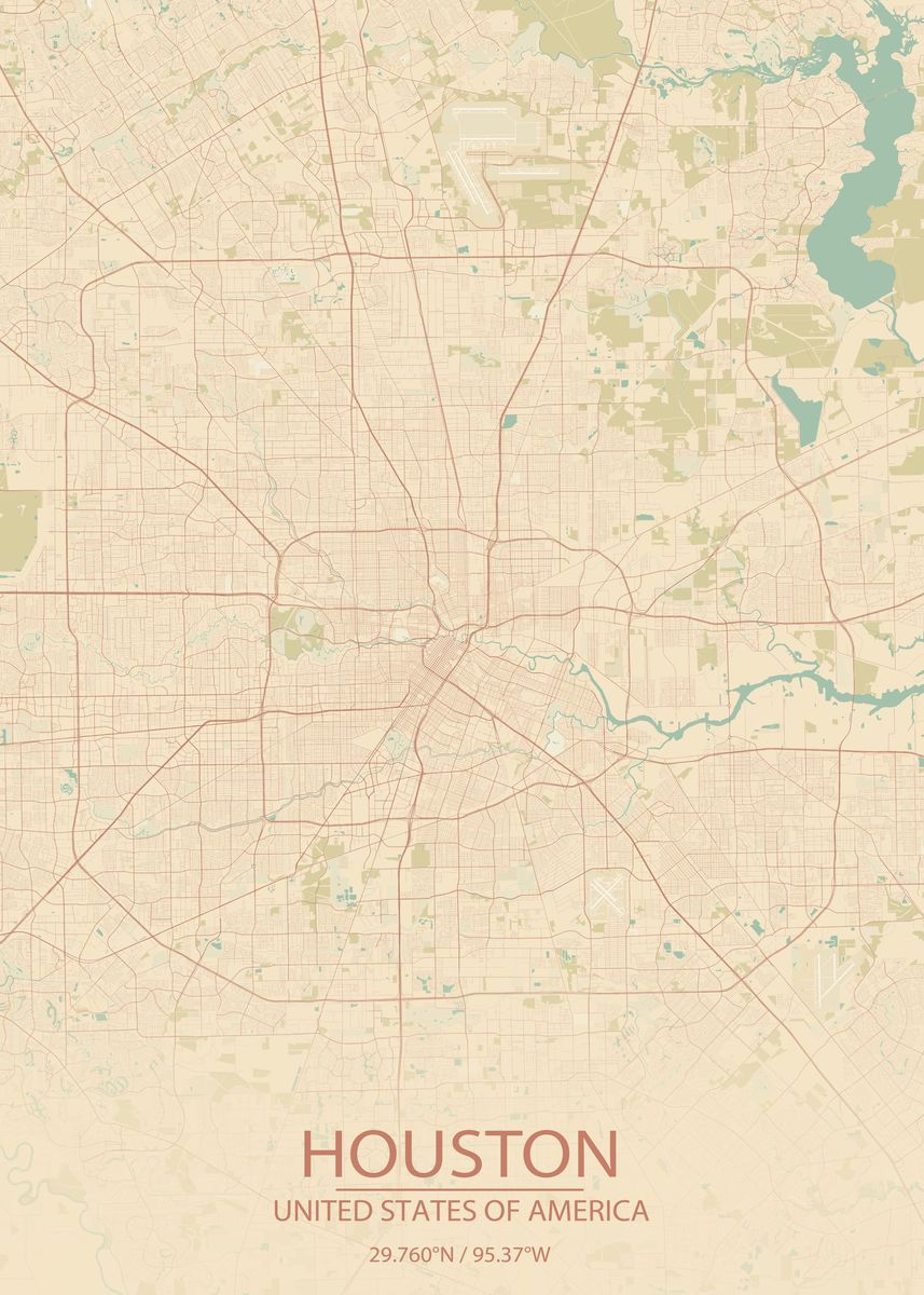 'Houston Texas Vintage Map' Poster, picture, metal print, paint by Wall ...