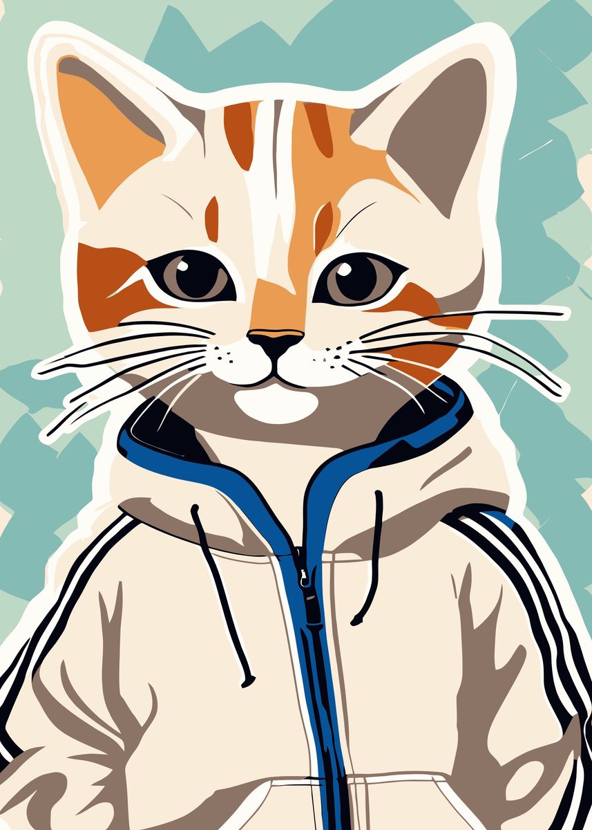 'Cool Cat' Poster, picture, metal print, paint by HyggeStudio | Displate
