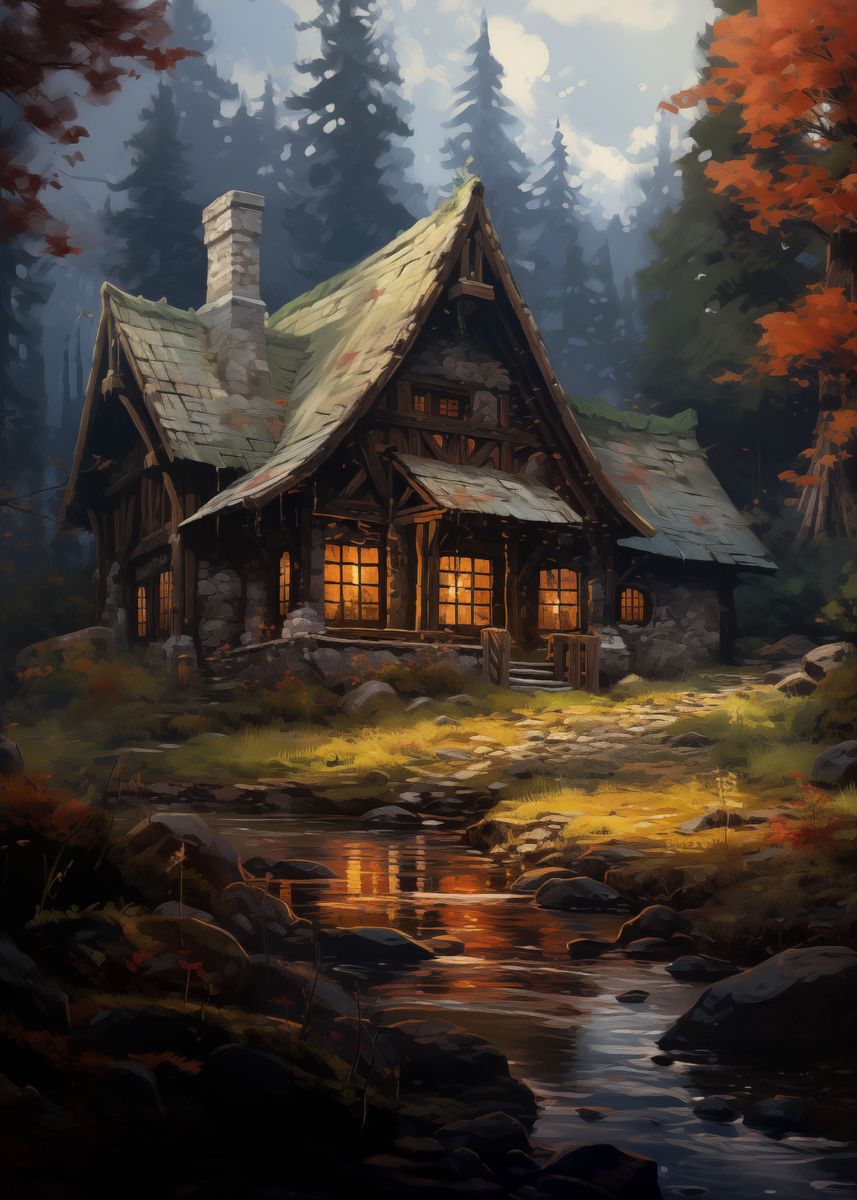 'Cabin in the woods' Poster, picture, metal print, paint by AI Art ...