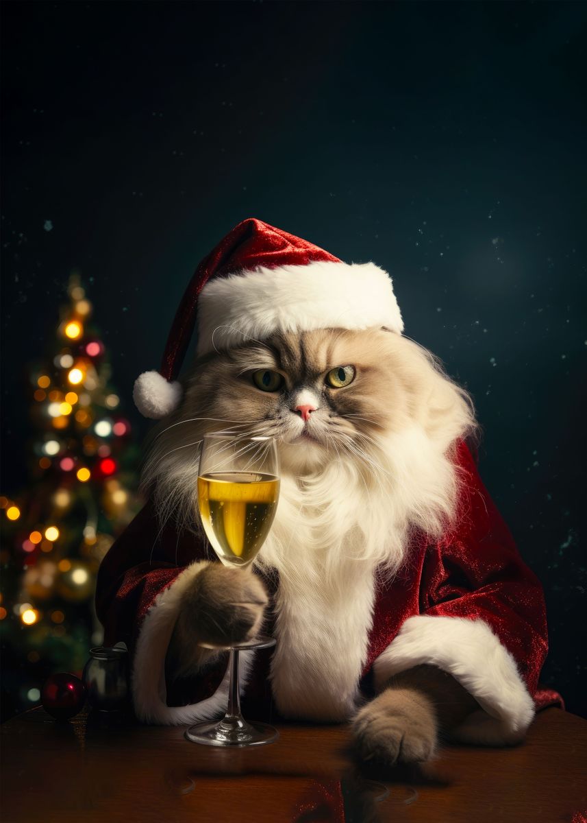 'Christmas Santa Cat' Poster, picture, metal print, paint by Super ...