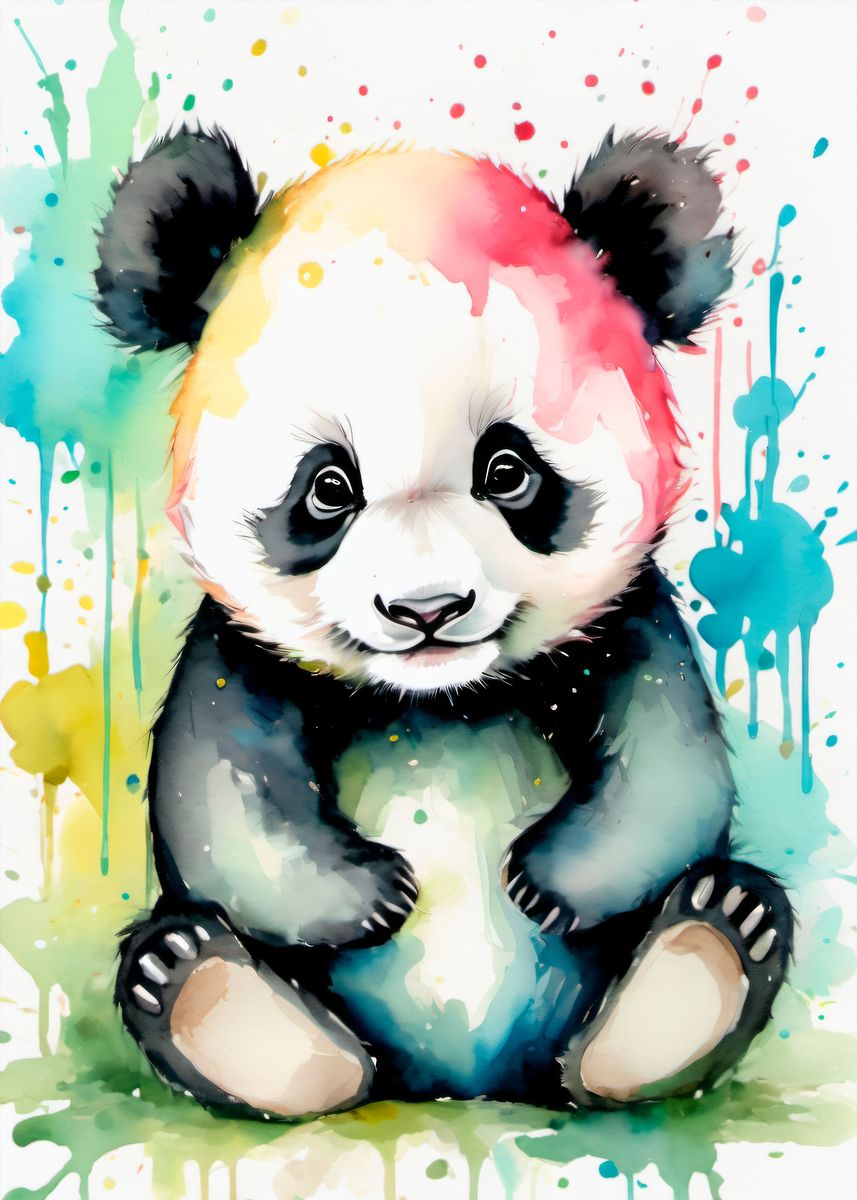 'watercolor cute baby panda' Poster, picture, metal print, paint by mk ...