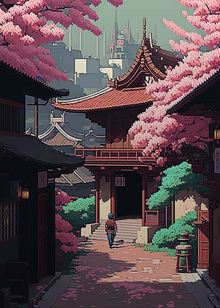 'Kyoto city Pixel Art' Poster, picture, metal print, paint by M Art ...