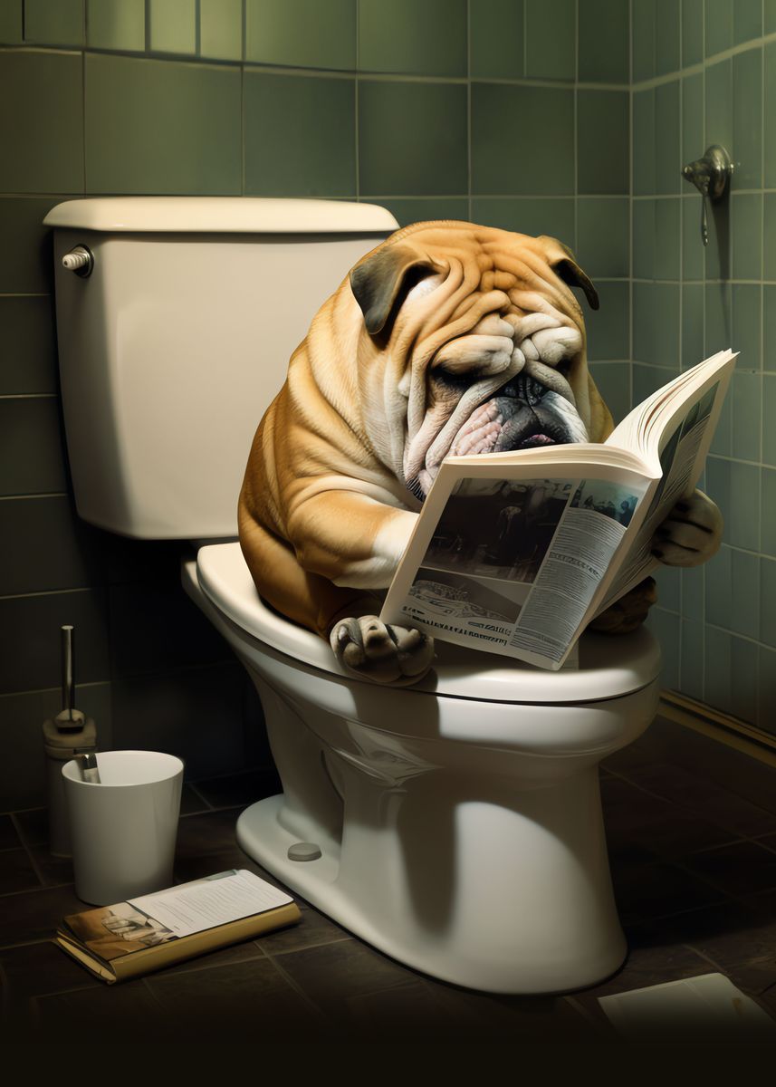 'Bulldog reading newspaper ' Poster, picture, metal print, paint by ...