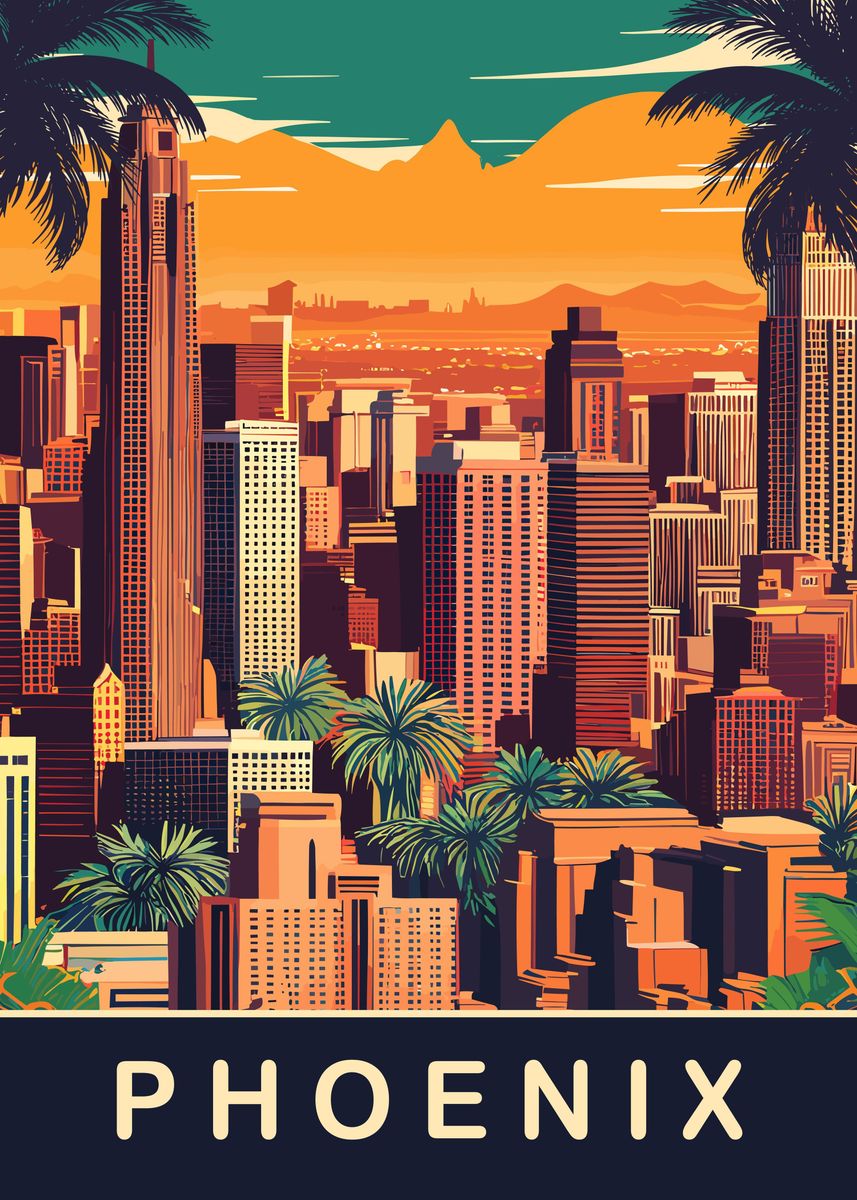 'Phoenix Skyline' Poster, picture, metal print, paint by Long Shot ...
