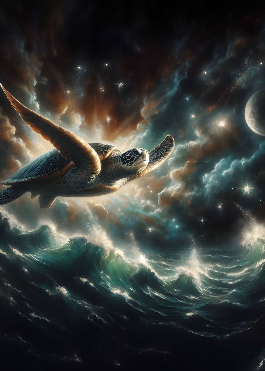 'Turtle in Space' Poster, picture, metal print, paint by MaiDesign ...