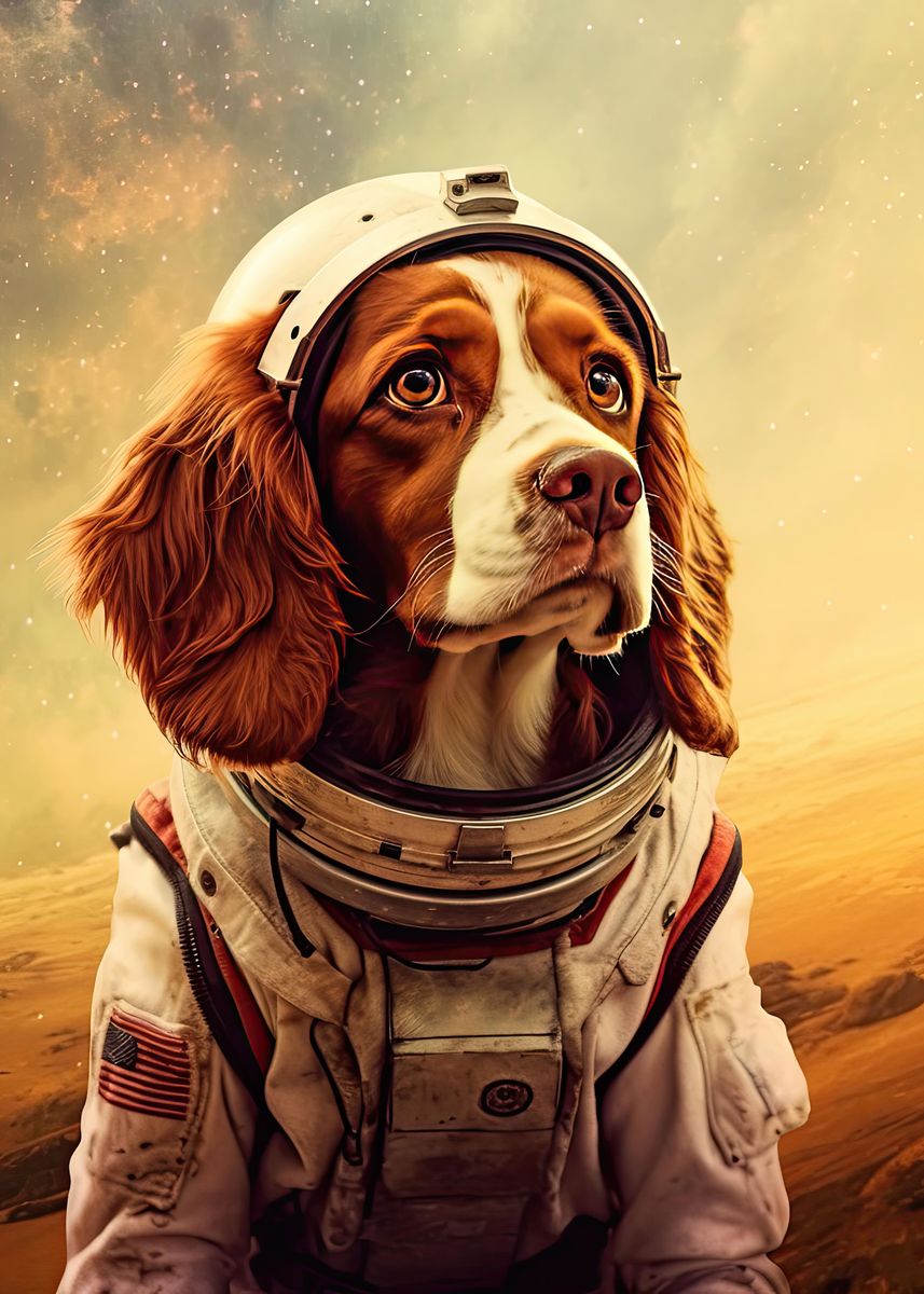 'Brittany Spaniel Mars' Poster, picture, metal print, paint by PetPrints | Displate