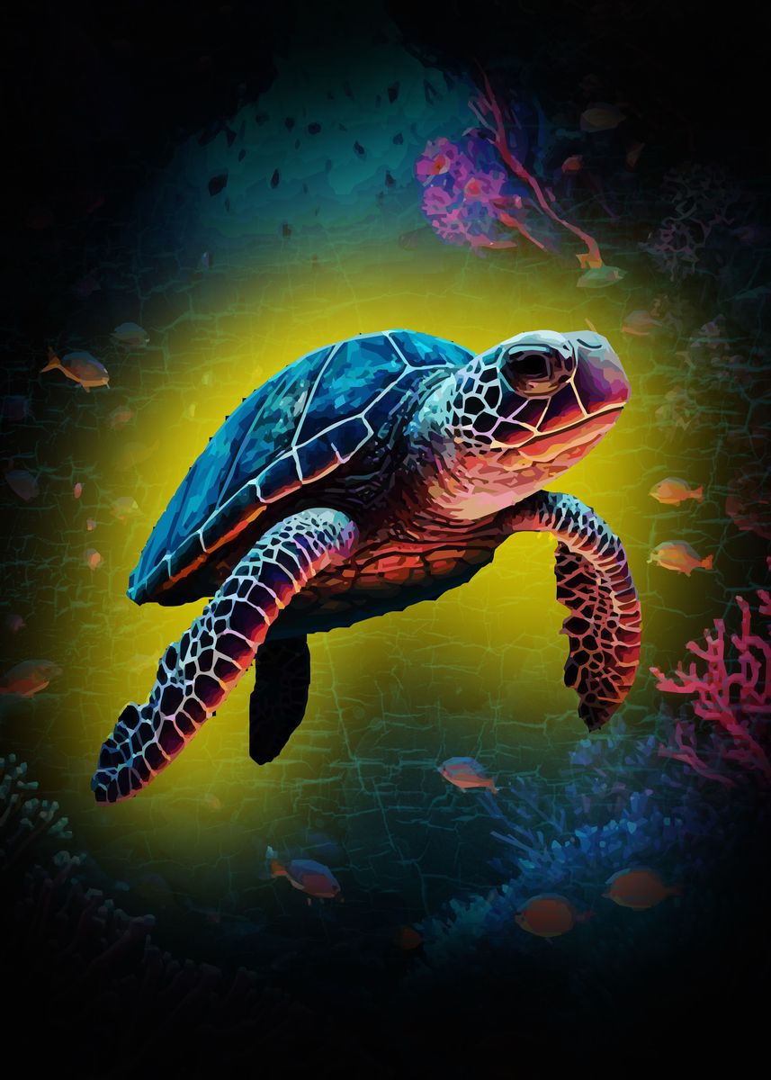 'Turtle Animals 2' Poster, picture, metal print, paint by hanif robani ...