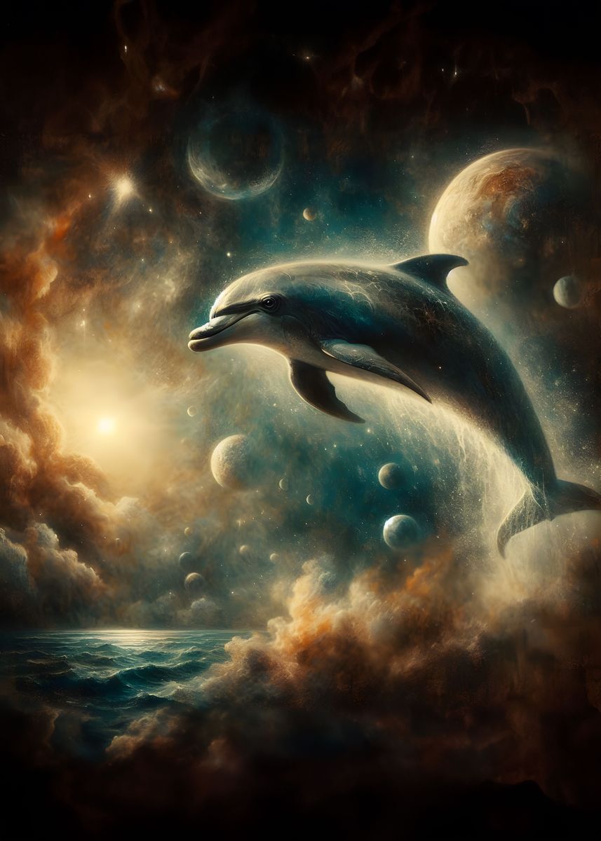 'Dolphin in Space' Poster, picture, metal print, paint by MaiDesign ...