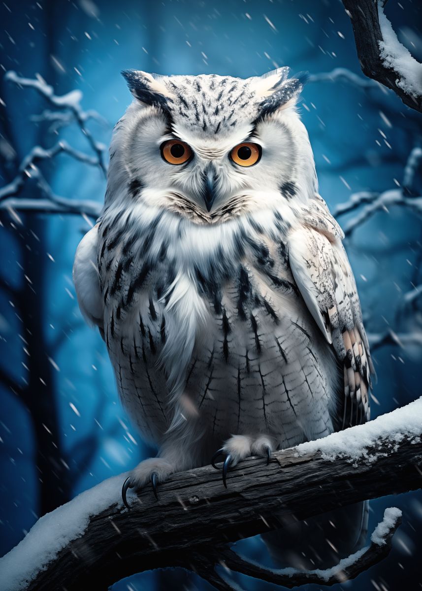 'white owl and snow' Poster, picture, metal print, paint by Adel S ...