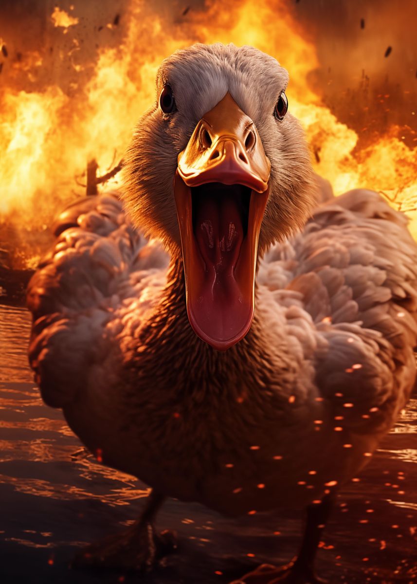 'Angry Goose Fire Explosion' Poster, picture, metal print, paint by ...