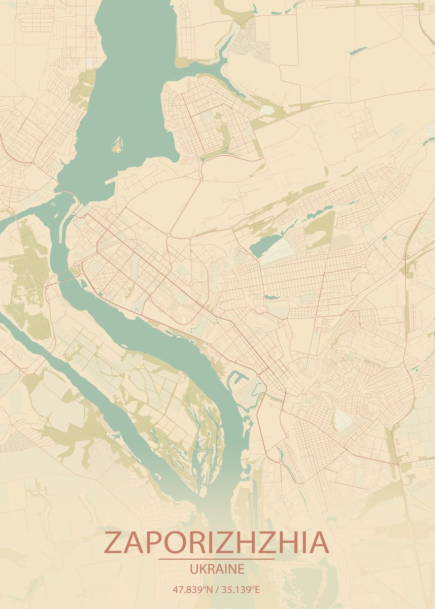 'Zaporizhzhia Vintage Map' Poster, picture, metal print, paint by Wall ...