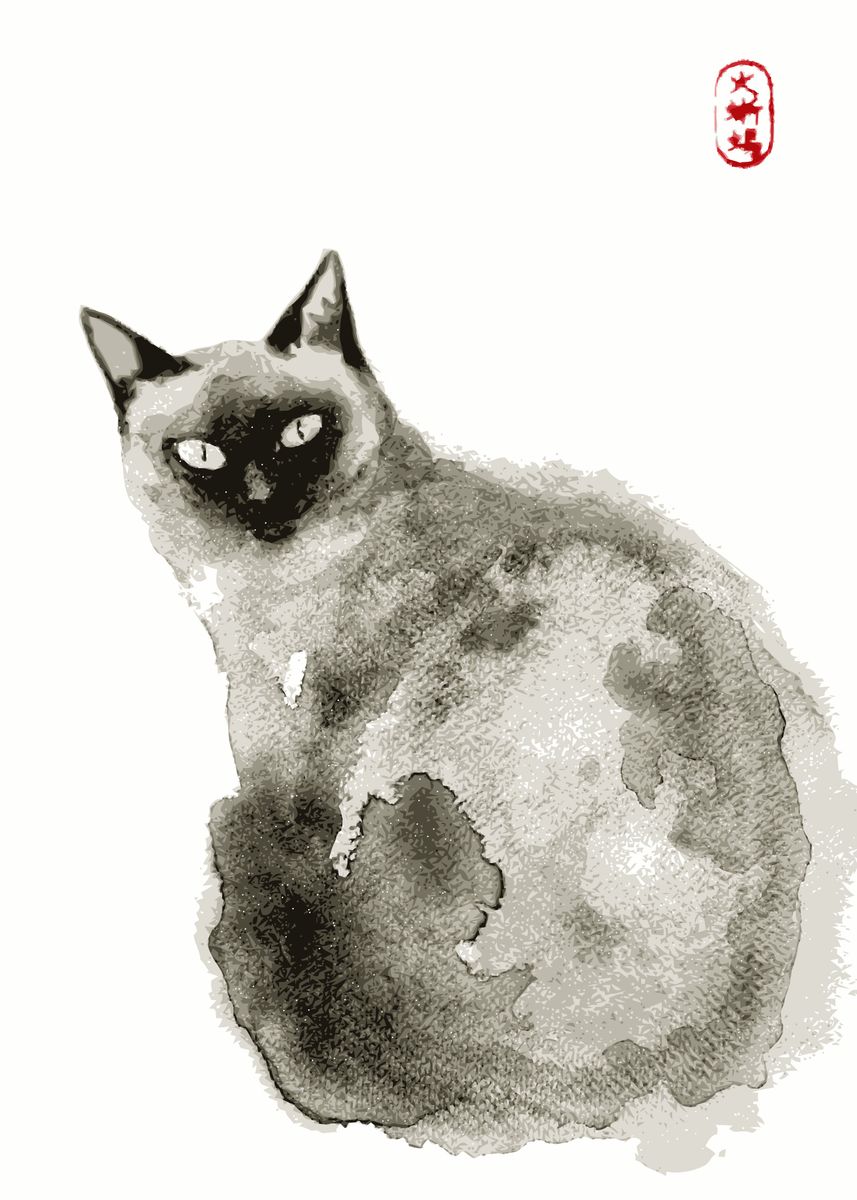 'Sumi e ink Cat painting' Poster, picture, metal print, paint by Daria ...