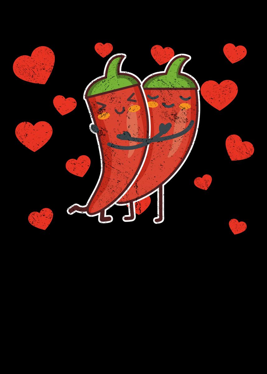 'Cute Red Chili Couple' Poster, picture, metal print, paint by Lukes ...