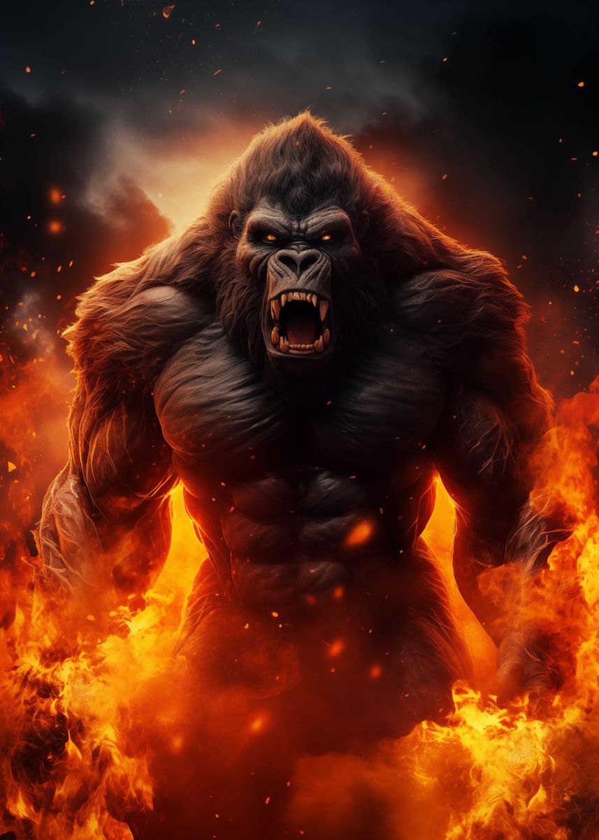 'Angry Evil Gorilla Fire' Poster, picture, metal print, paint by Zenz ...