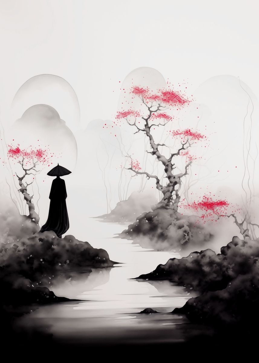 'Pink in Japan' Poster, picture, metal print, paint by NDVision | Displate