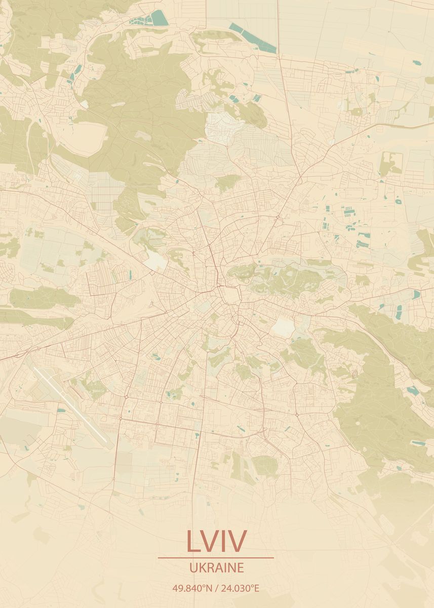 'Lviv Ukraine Vintage Map' Poster, picture, metal print, paint by Wall ...