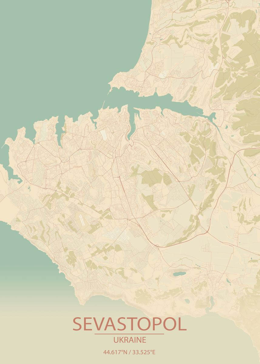 'Sevastopol UA Vintage Map' Poster, picture, metal print, paint by Wall ...