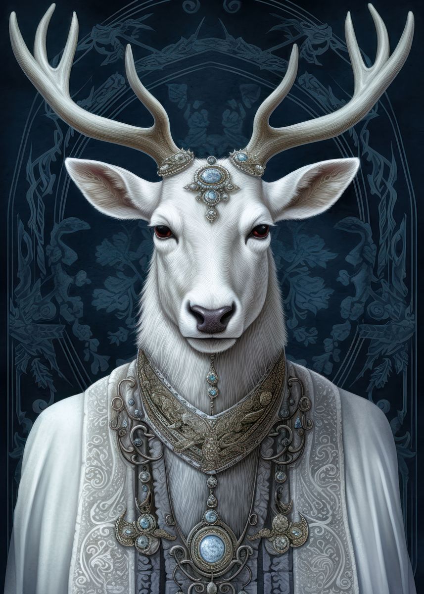 'Fantasy White Deer Stag' Poster, picture, metal print, paint by Craig ...