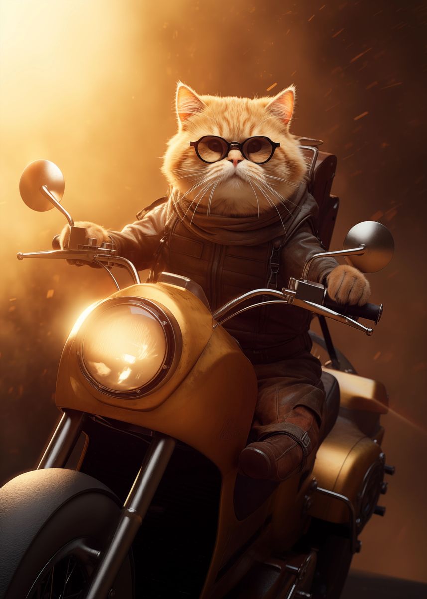 'Cool Cat Riding Motorcycle' Poster, picture, metal print, paint by ...