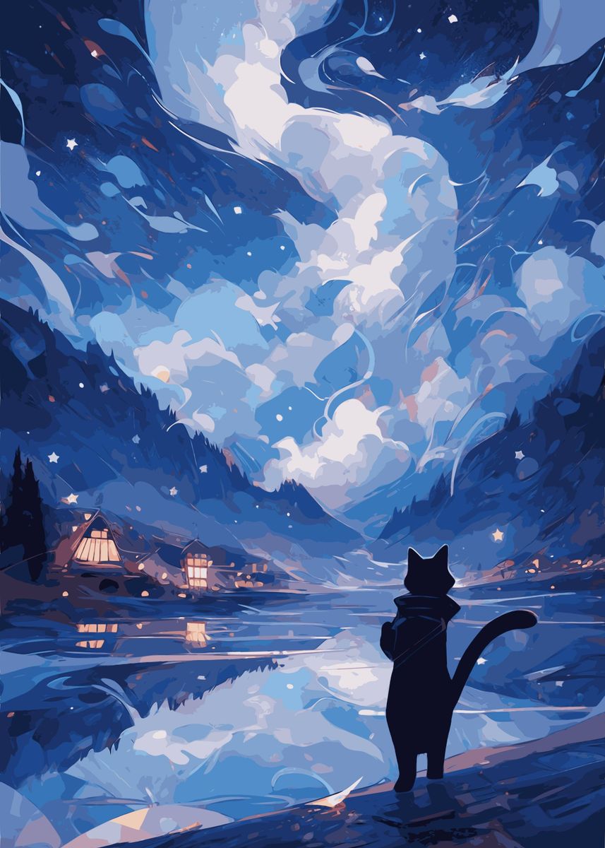 'Abstract Starry Cat' Poster, picture, metal print, paint by Psycho ...