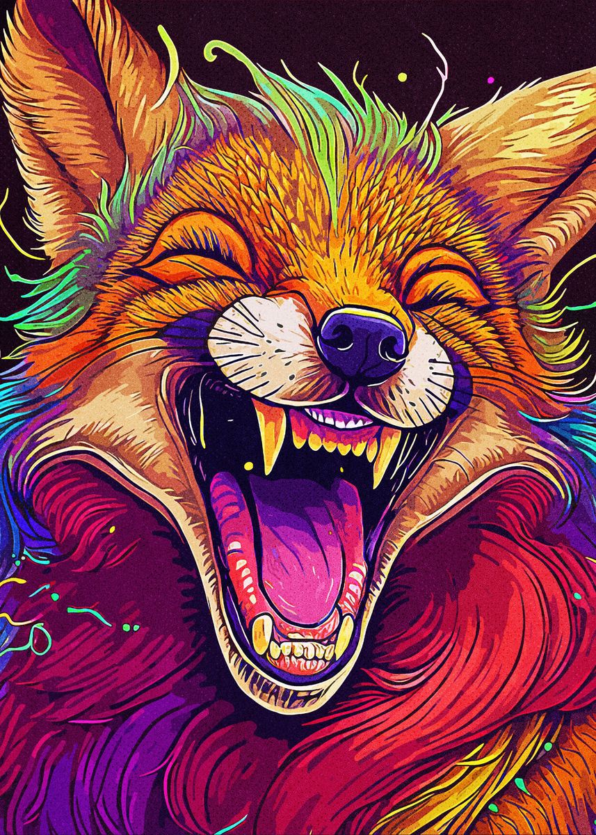 'Laughing Wolf' Poster, picture, metal print, paint by Magnum Attack ...