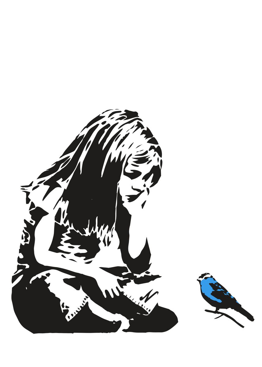 'Girl with blue bird' Poster, picture, metal print, paint by Portokalis ...
