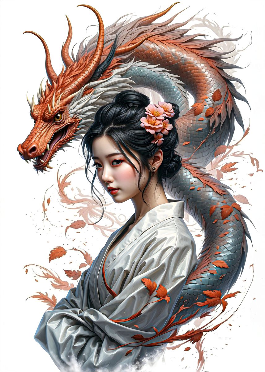 'Geisha Dragon' Poster, picture, metal print, paint by designgraphic1 ...