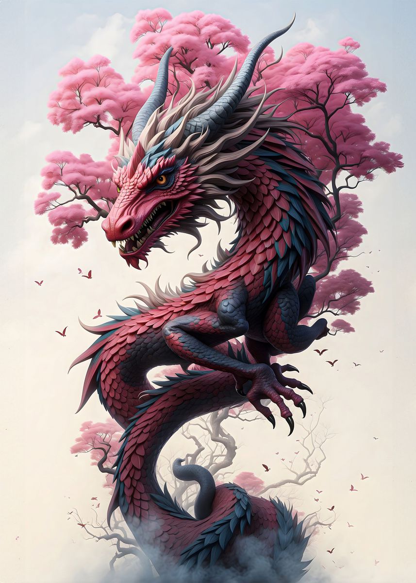 'Sakura Dragon' Poster, picture, metal print, paint by designgraphic1 ...