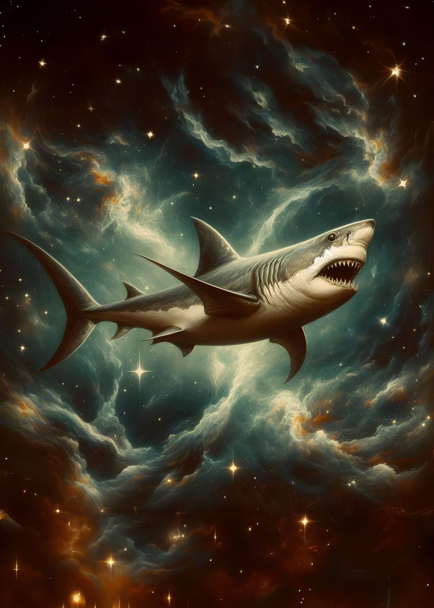 'Shark in Space' Poster, picture, metal print, paint by MaiDesign ...
