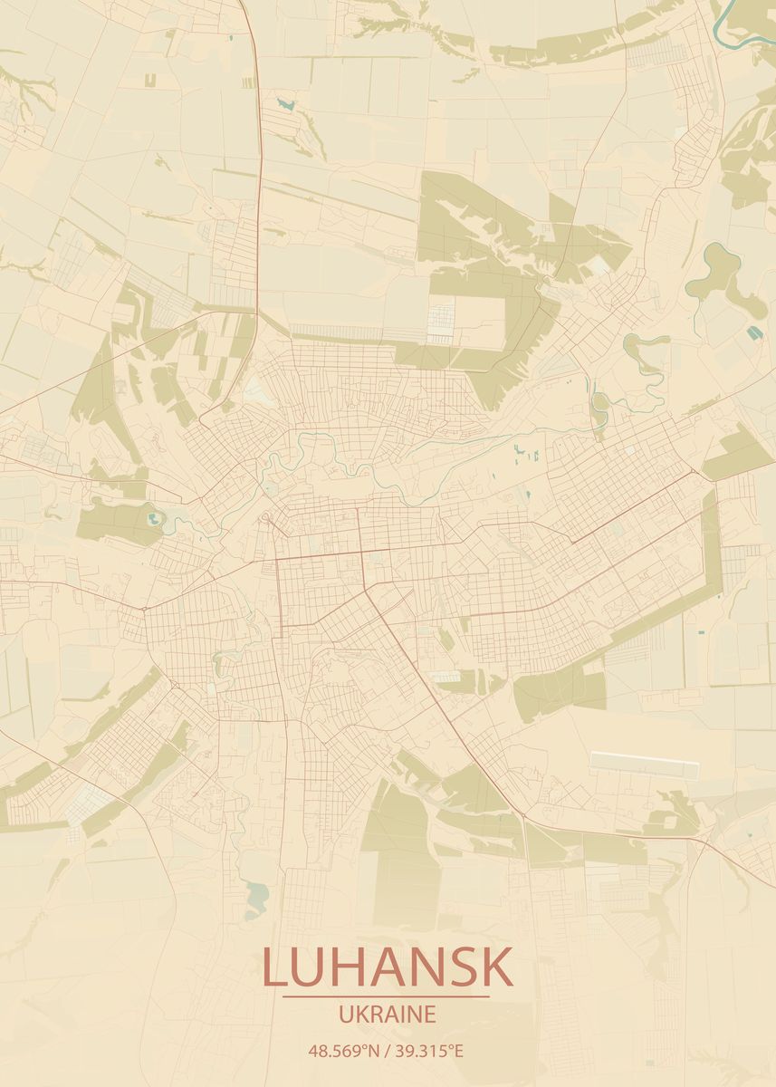 'Luhansk UA Vintage Map' Poster, picture, metal print, paint by Wall ...