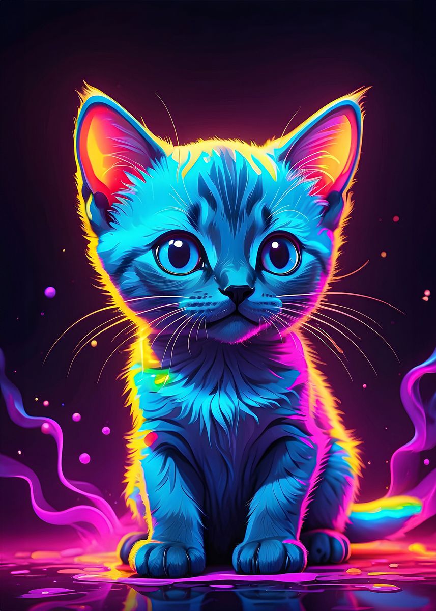 'Kitten Neon Cat' Poster, picture, metal print, paint by ...