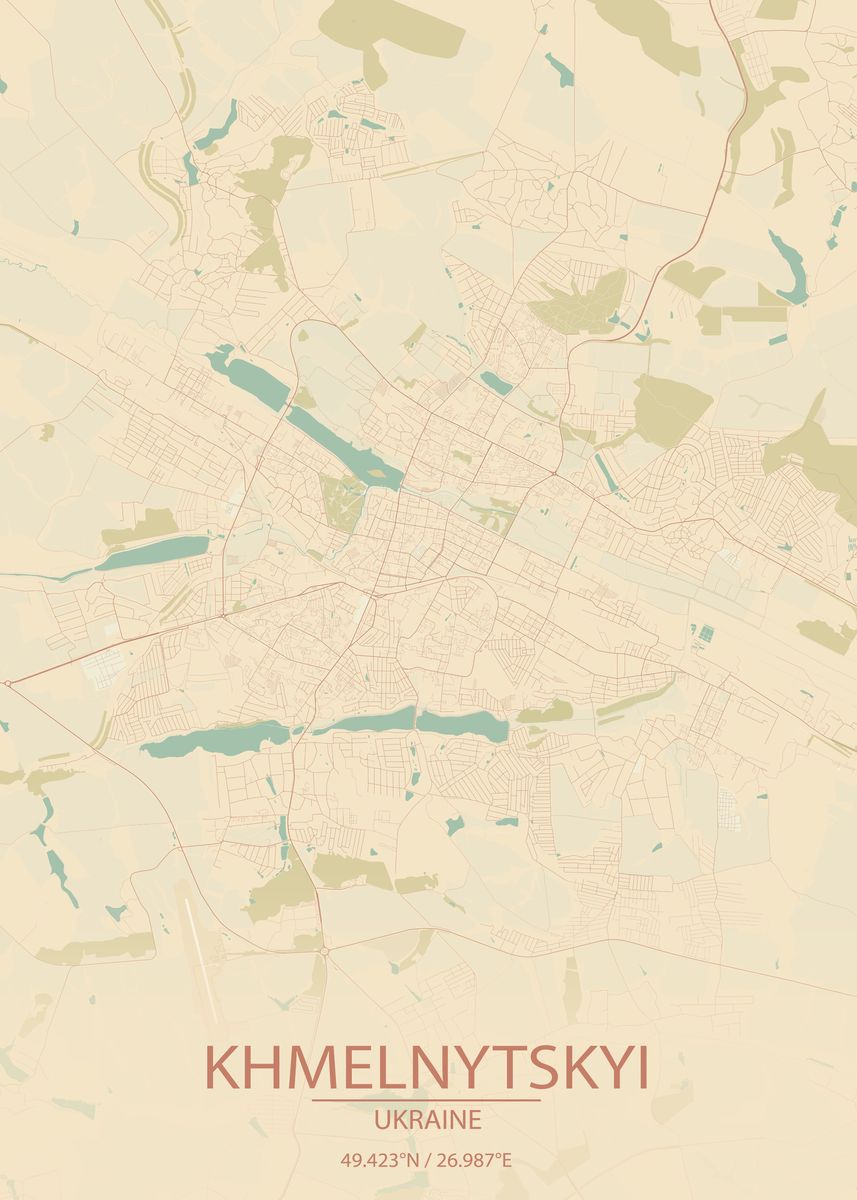 'Khmelnytskyi Vintage Map' Poster, picture, metal print, paint by Wall ...