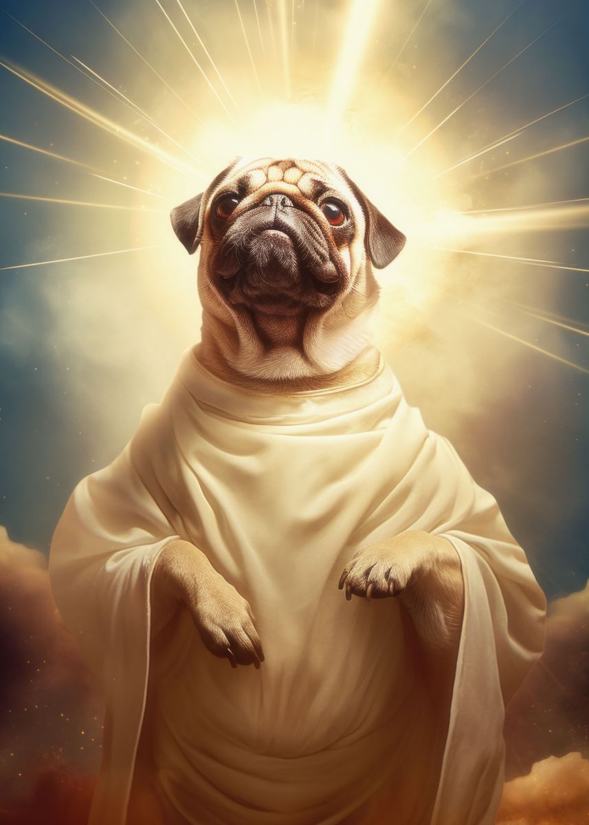 'Godlike Pug' Poster, picture, metal print, paint by Craig Doogan ...