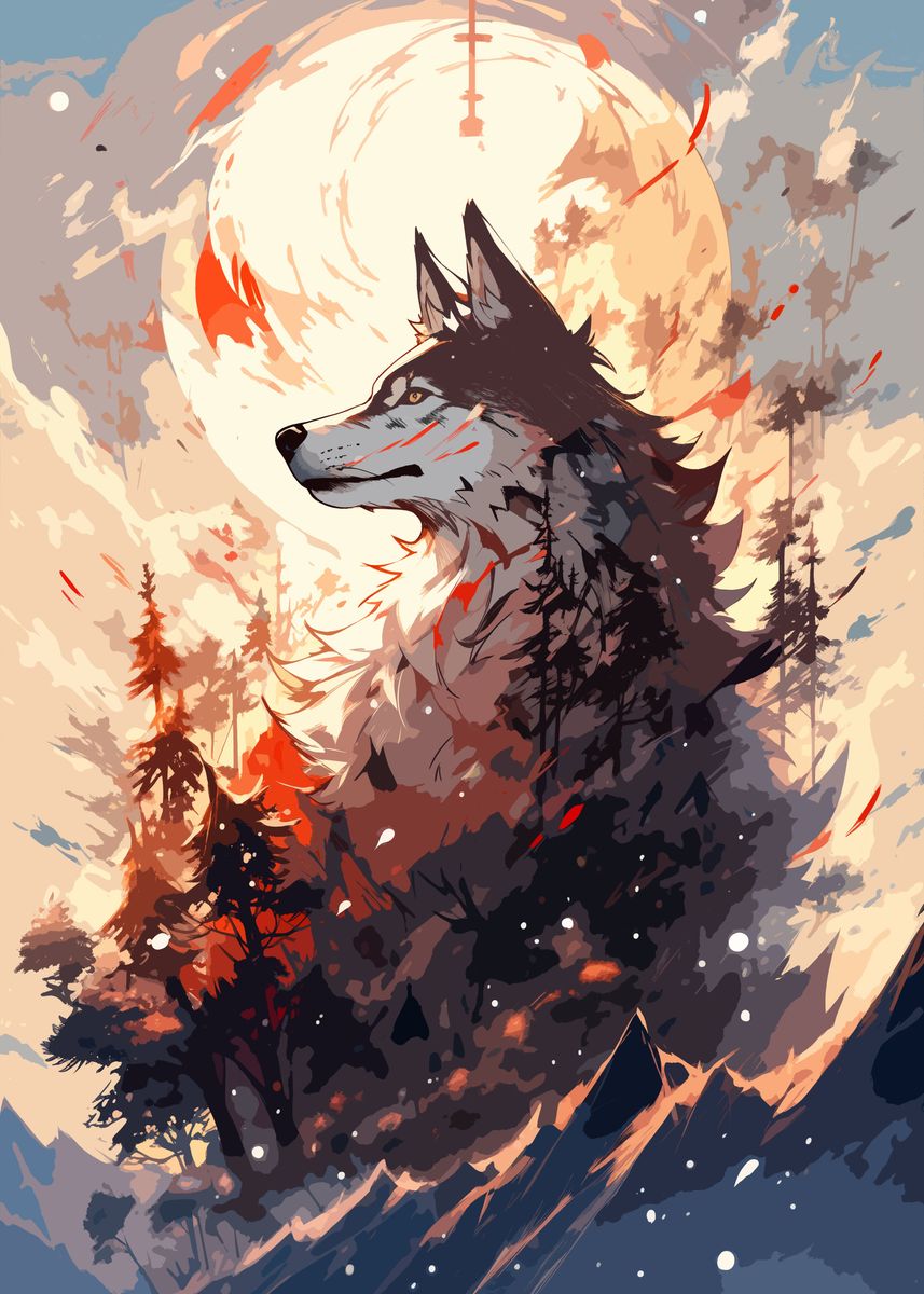 'Dogmoon' Poster, picture, metal print, paint by Hako | Displate