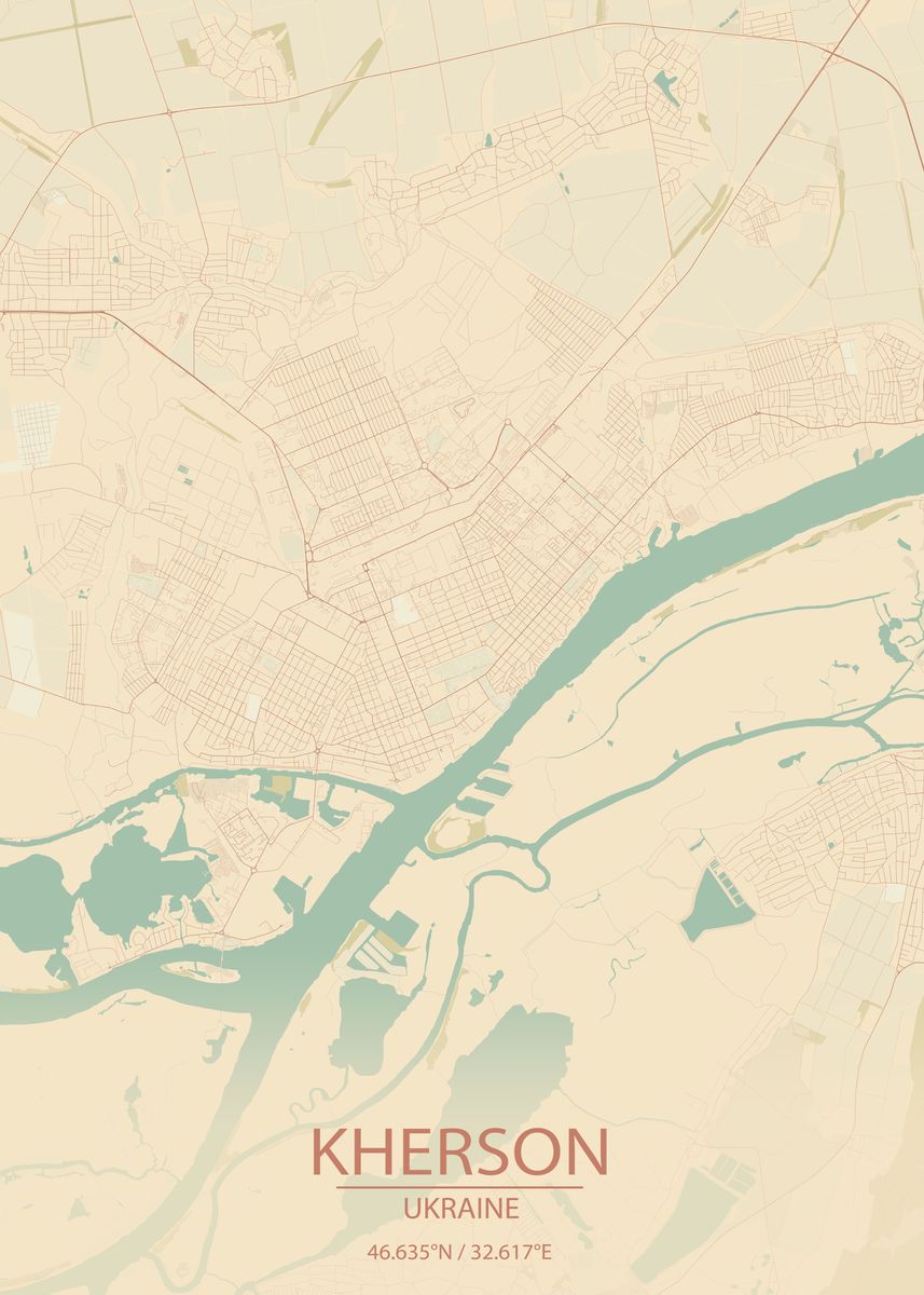 'Kherson UA Vintage Map' Poster, picture, metal print, paint by Wall ...