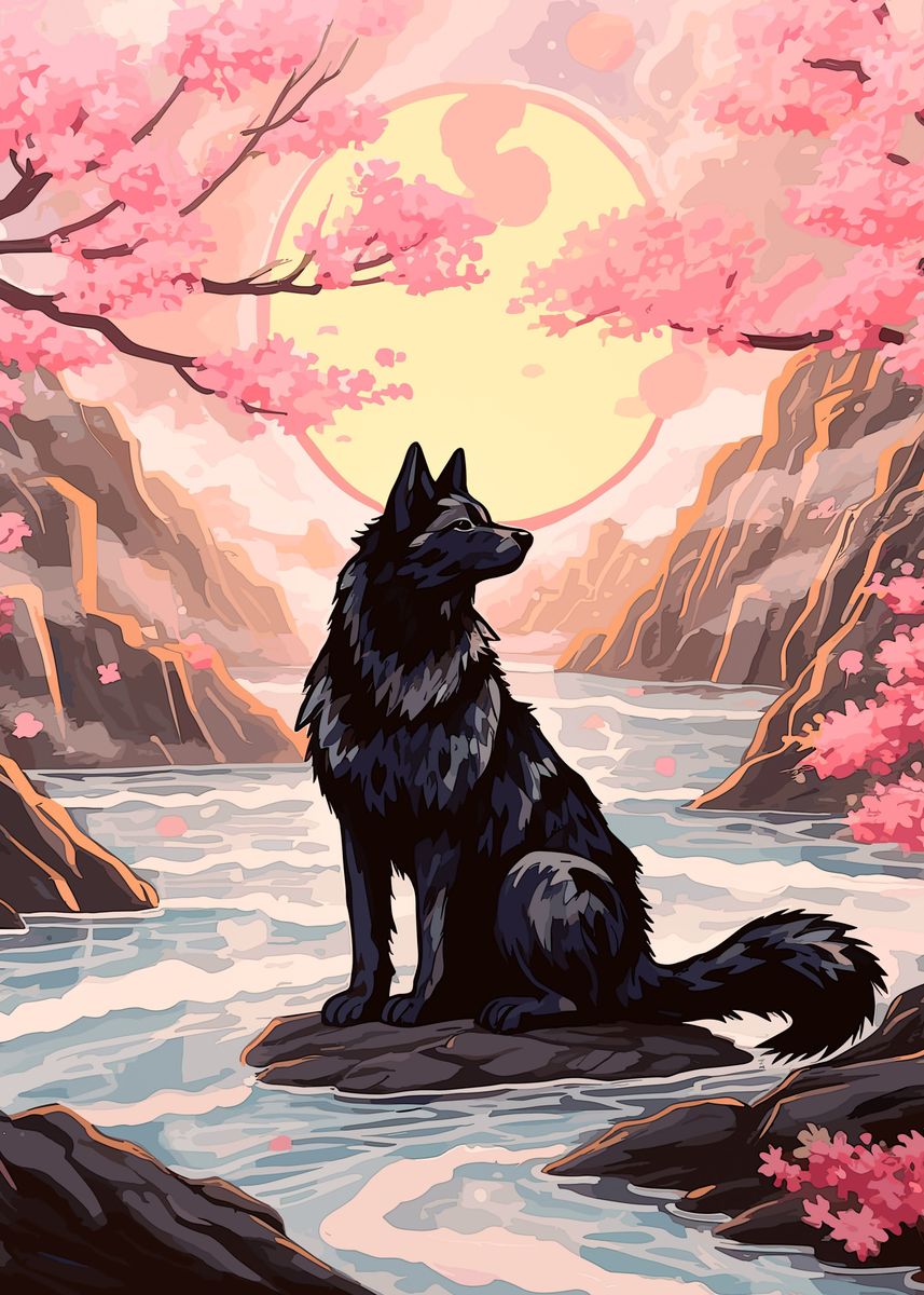 'cherry blossom wolf' Poster, picture, metal print, paint by Patsy ...