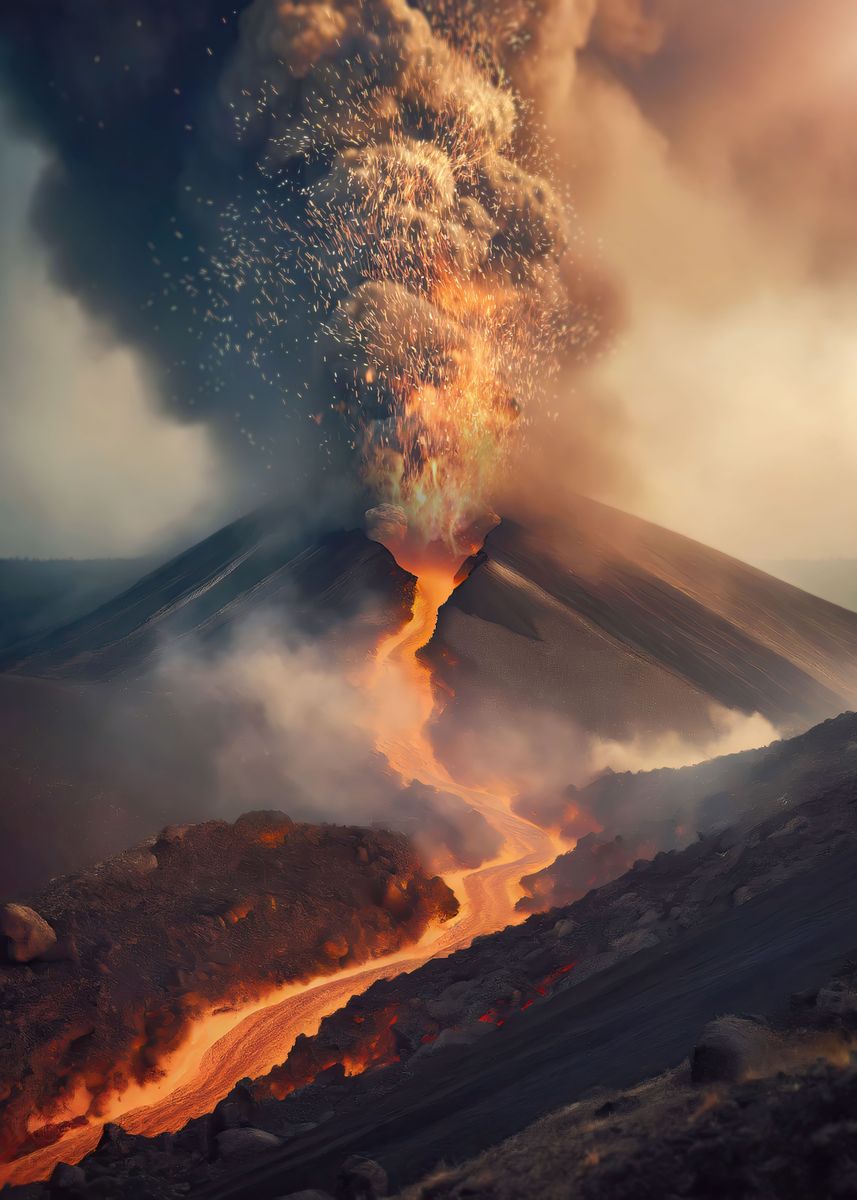 'Volcanic eruption' Poster, picture, metal print, paint by PsychoShadow ...