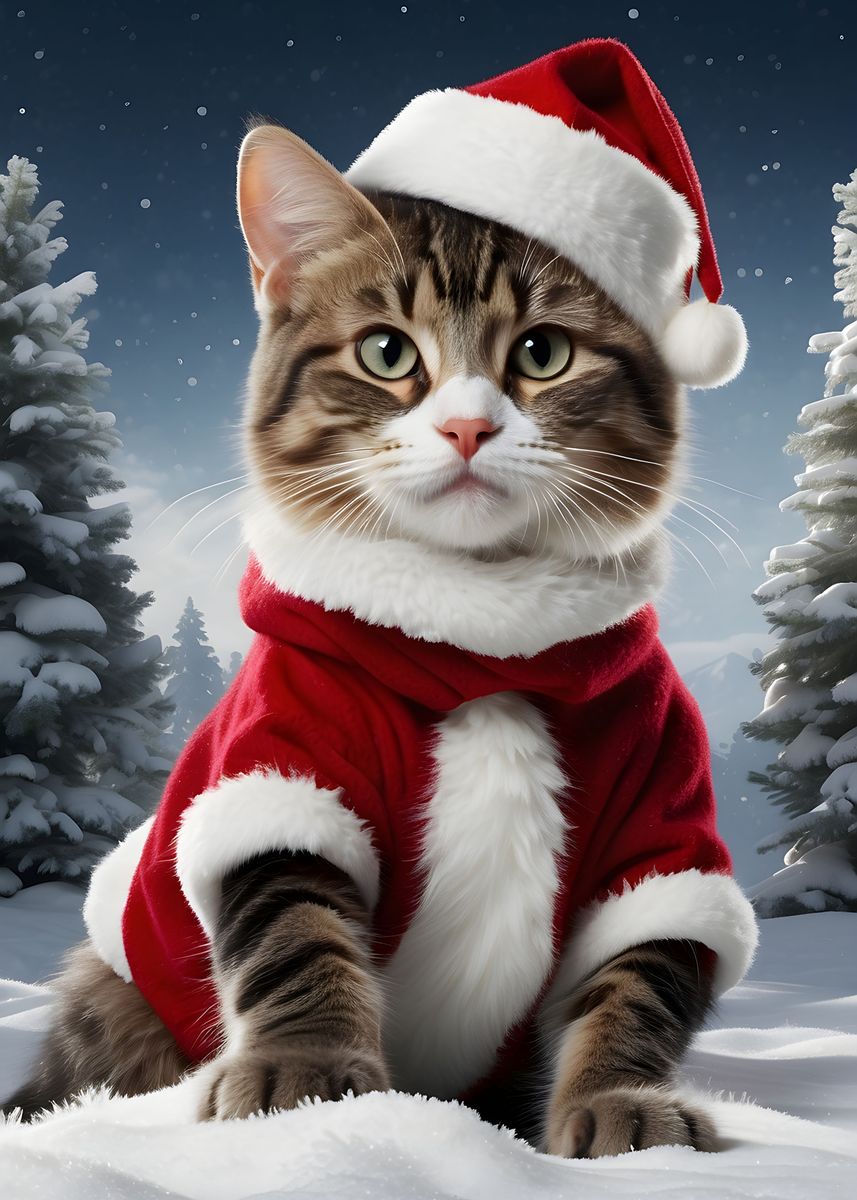 'Cat santa christmas day' Poster, picture, metal print, paint by Ayen ...