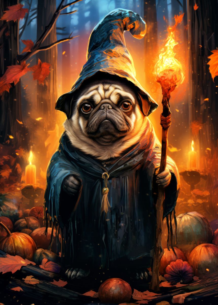 'Pug Wizard' Poster, picture, metal print, paint by Craig Doogan | Displate