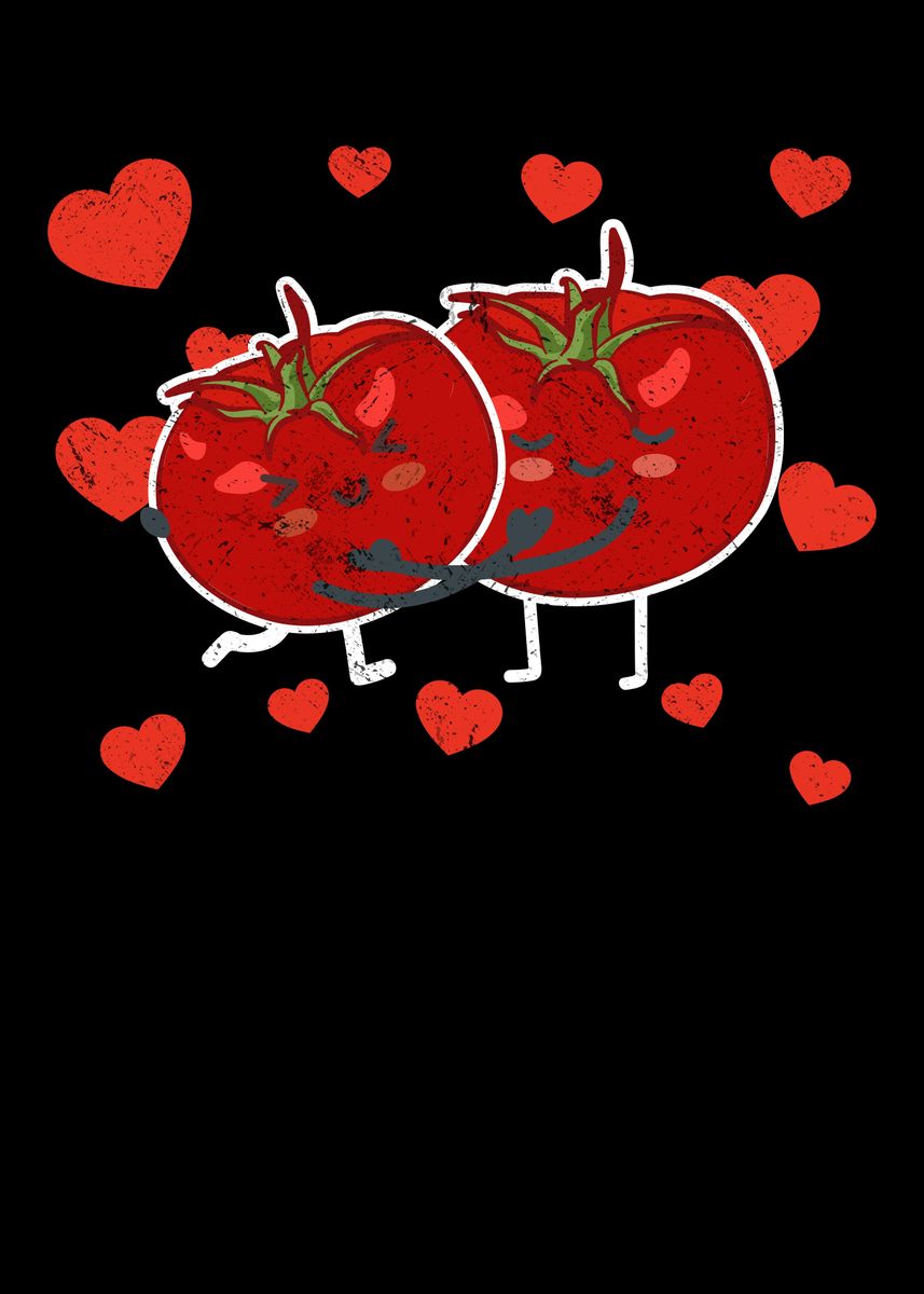 'Cute Tomato Couple Hugging' Poster, picture, metal print, paint by ...