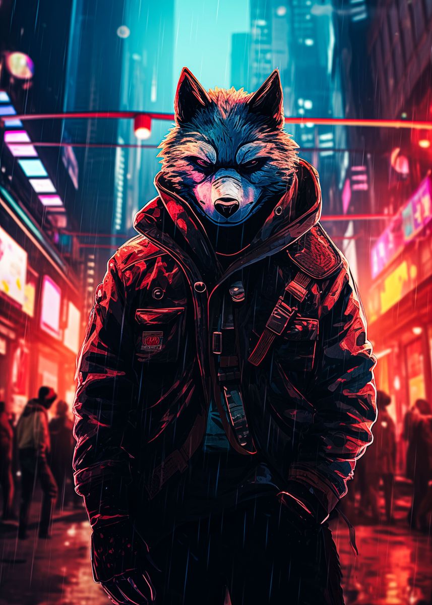 'Cyberpunk Wolf Painting' Poster, picture, metal print, paint by ...