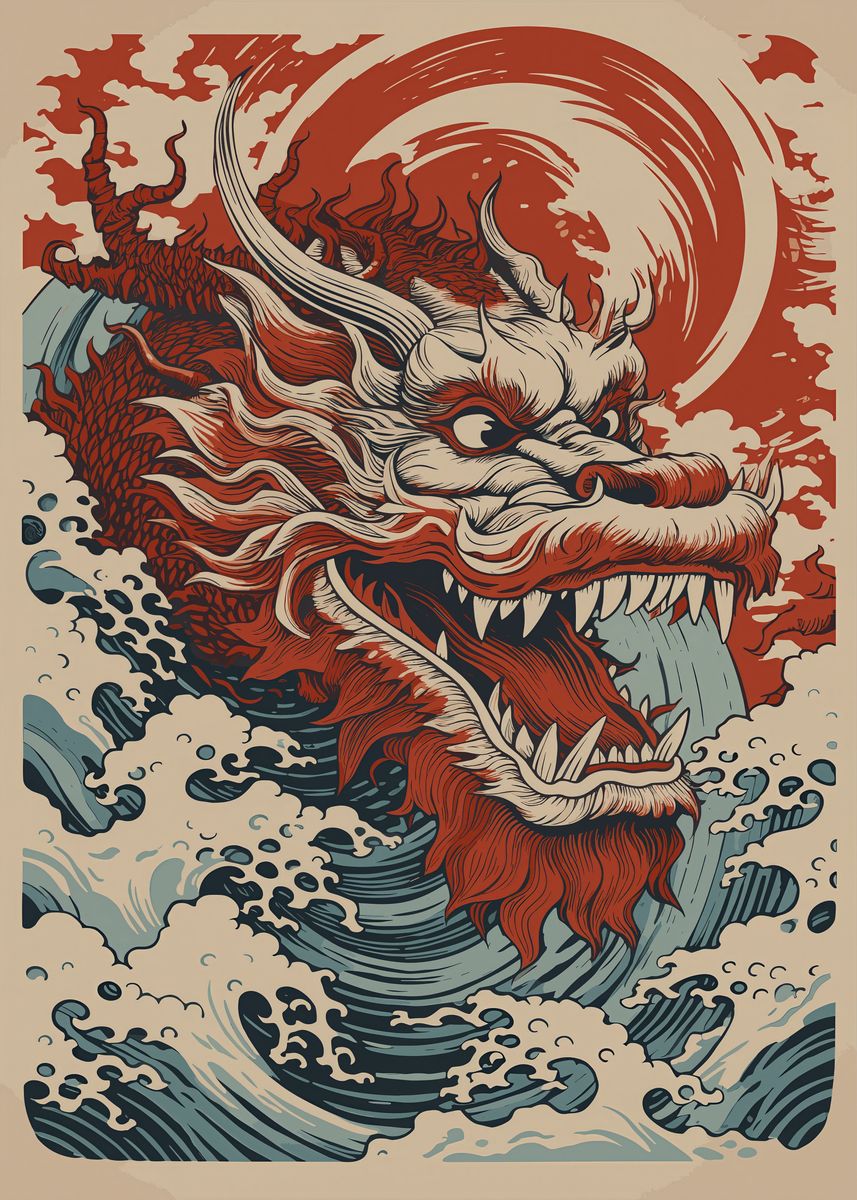 'Great Wave Dragon Kanagawa' Poster, picture, metal print, paint by ...