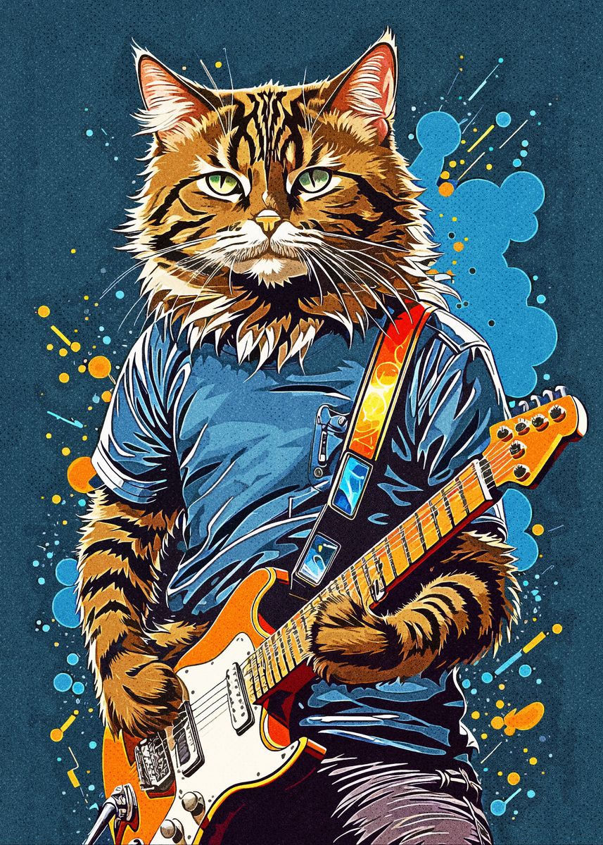 'Cat Music' Poster, picture, metal print, paint by Magnum Attack | Displate