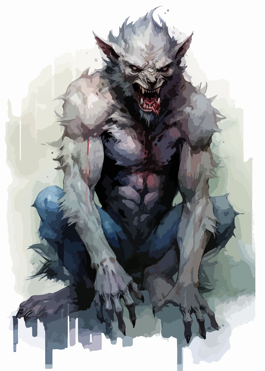 'Cool Werewolf Watercolor' Poster, picture, metal print, paint by ...