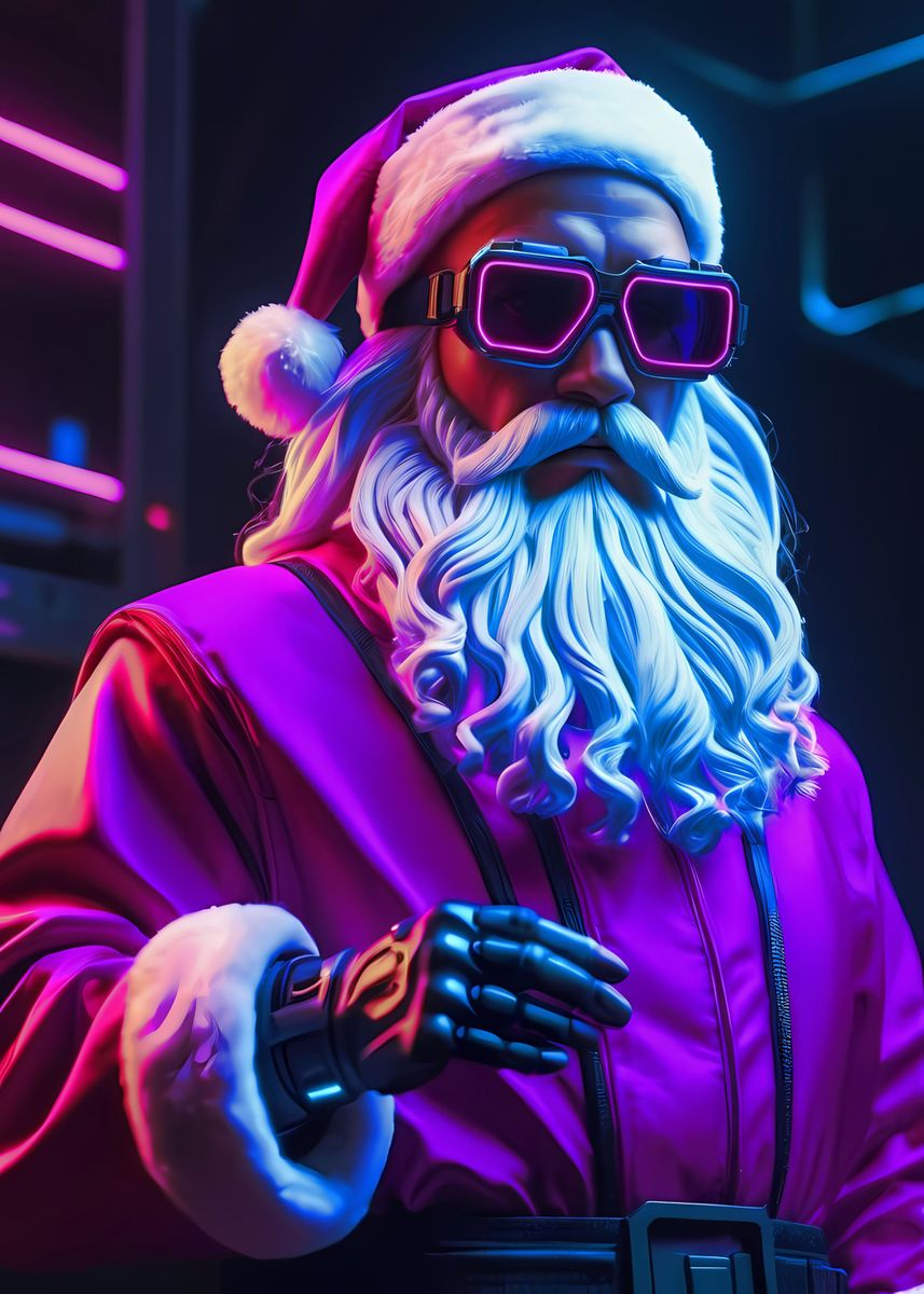 'Cyberpunk Santa Claus' Poster, picture, metal print, paint by ...
