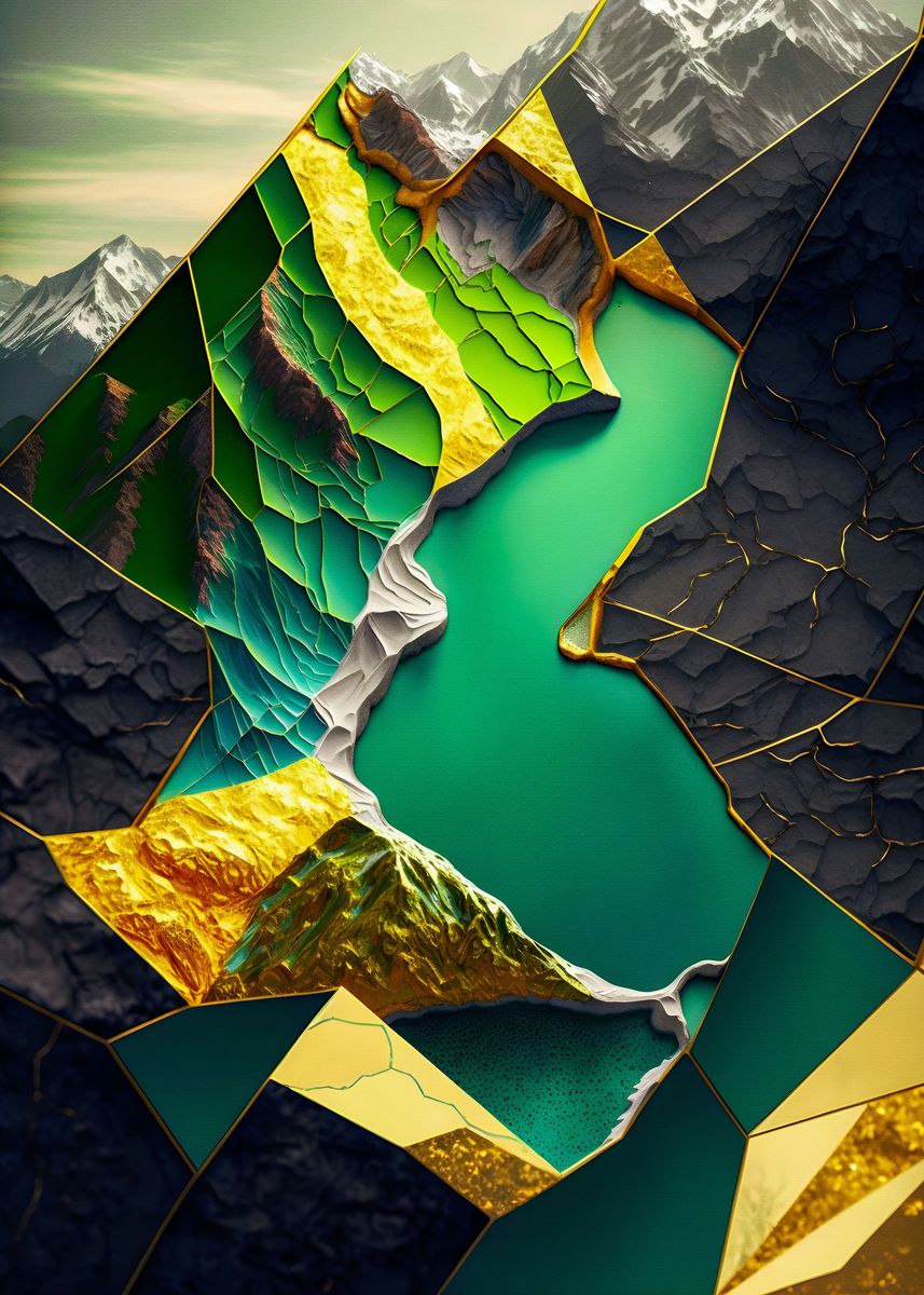 'abstract Scenic nature lak' Poster, picture, metal print, paint by ...